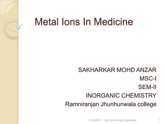 Metals in medicine | PPT