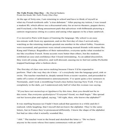 Me Talk Pretty One Day by David Sedaris | PDF