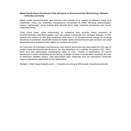 Metal oxide semi conductor gas sensors in environmental monitoring | DOC