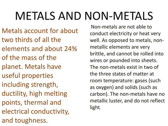 Metals Nonmetals and Metalloids | PPT