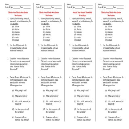 Metals Non-Metals Metalloids Worksheet | PPT