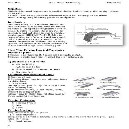 Metal sheet forming, its types & operations | DOCX