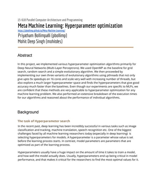 Meta Machine Learning: Hyperparameter Optimization | PDF Meta Machine Learning: Hyperparameter Optimization | PDF