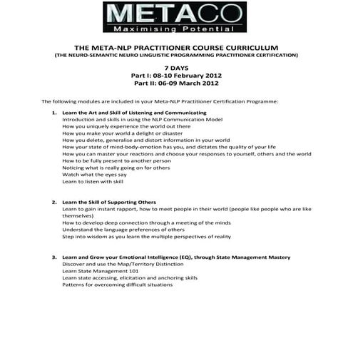 Meta NLP Curriculum | PDF