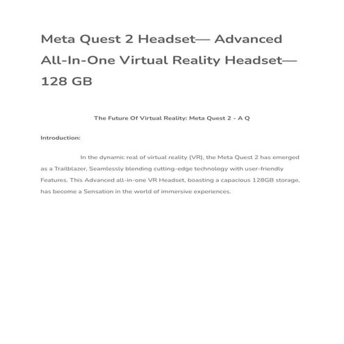 Meta Quest 2 Headset— Advanced All-In-One Virtual Reality Headset— 128 ...