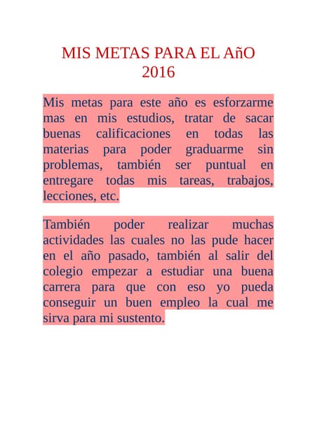 Mis metas para el año 2016 | PDF