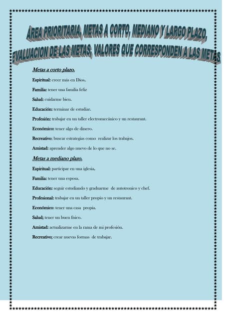 Proyecto De Vida Leris Metas A Corto Mediano Y Largo Plazo Tus Metas