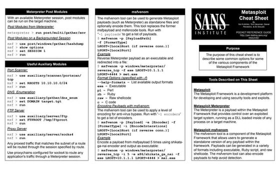 Metasploit cheat sheet | PDF