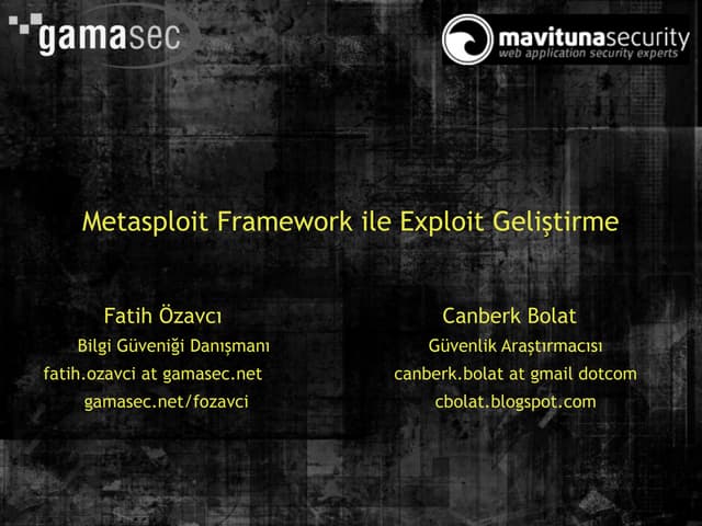 Metasploit Framework ile Exploit Gelistirme | PPT Metasploit Framework ile Exploit Gelistirme | PPT