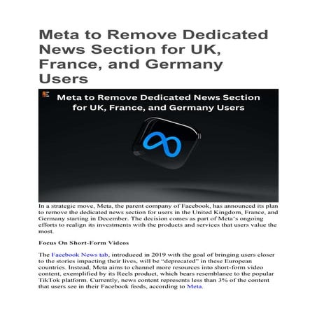 Meta to Remove Dedicated News Section for UK, France, and Germany Users ...