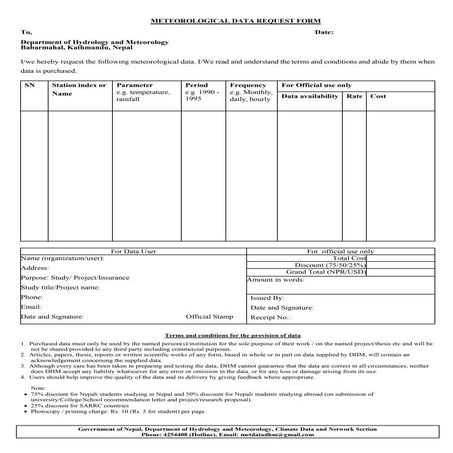 MEteorological data request form prepared by DHM Nepal | PDF
