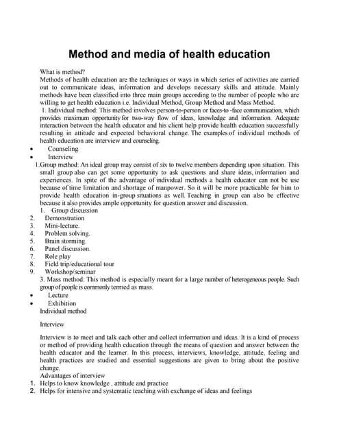 Methods and media of health education | PPT