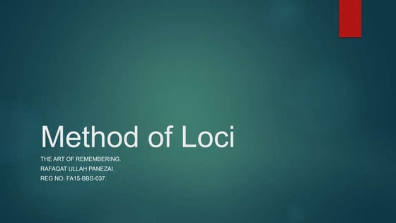 Method of loci (memory palace technique) | PPTX | Genetics | Science