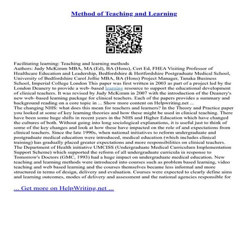 Method Of Teaching And Learning | PDF