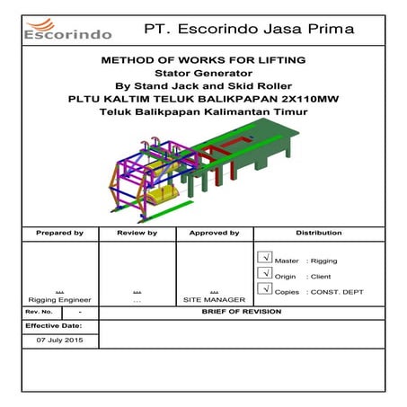 Method of works install stator generator+strand jack + 07 july2015 | PDF