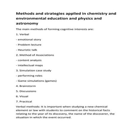 Methods and strategies applied in chemistry and environmental education ...