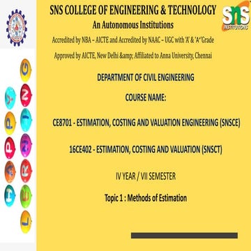 Methods of estimation - Estimation, Costing and Valuation Engineering ...