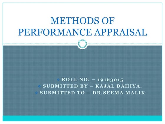 Methods of performance appraisal | PPT