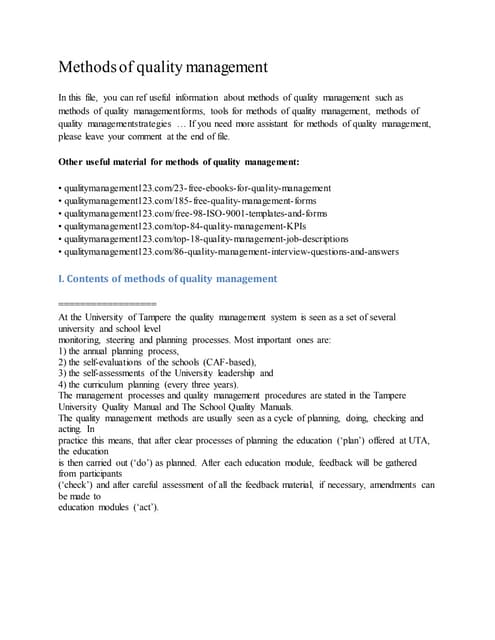 Objectives of quality management | PDF