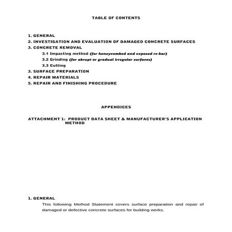 Method statement for structural concrete repair rev.0