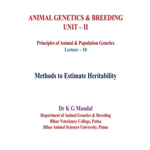 Methods to estimate Heritability in animal breeding | PPTX