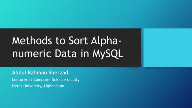 Sorting Alpha Numeric Data in MySQL | PDF Sorting Alpha Numeric Data in MySQL | PDF
