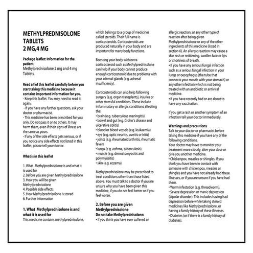 Methylprednisolone 4 mg tablets smpc taj pharmaceuticals | PDF