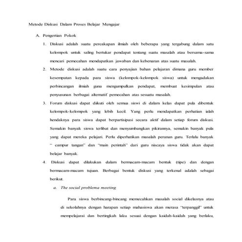 Metode diskusi dalam proses belajar mengajar | DOCX