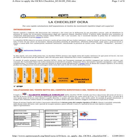 Metodologia check ocra 12 09-2011 | PDF