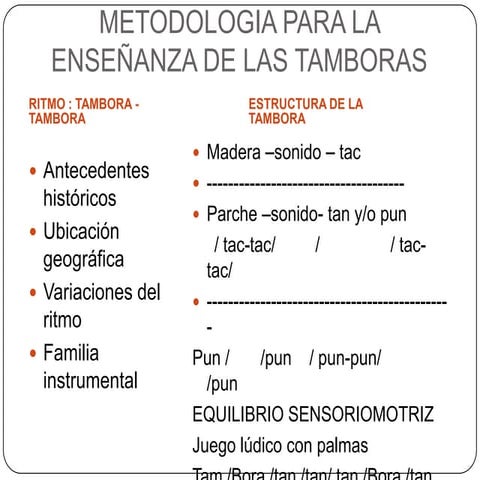Metodologia para la enseñanza de las tamboras 1 | PPTX