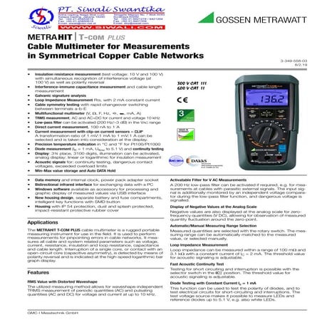 Data Teknis Gossen Metrawatt Multimeter : METRAHIT T-COM PLUS | PDF ...