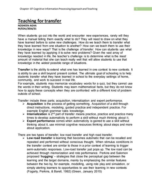 Transfer Of Learning | PPT | Education