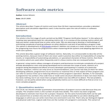 Software Code Metrics Pdf Programming Languages Computing 9033