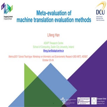 Meta Evaluation Of Machine Translation Evaluation Methods Ppt 1812