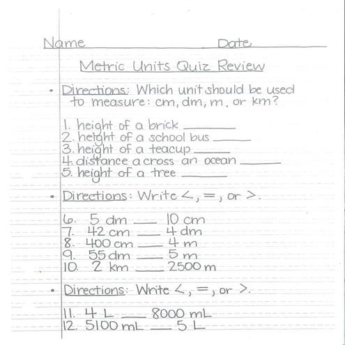 Metric Units Quiz Review | PDF
