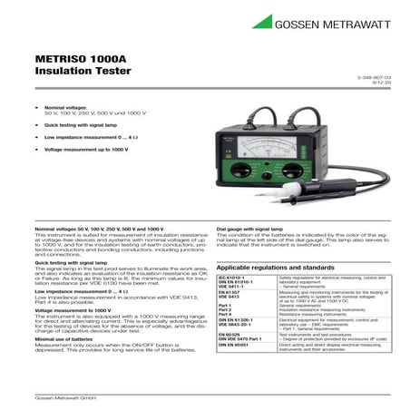 METRISO 1000A Insulation Tester | PDF