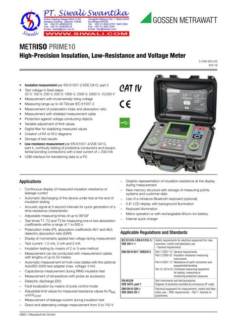 Data Teknis Gossen Metrawatt Insulation Tester METRISO INTRO-METRISO ...