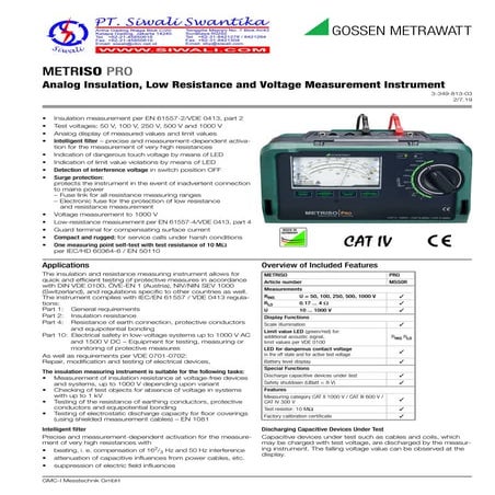 Data Teknis Gossen Metrawatt Insulation Tester METRISO PRO | PDF