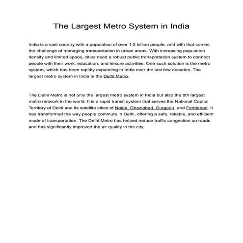 The Largest Metro System in India | PDF