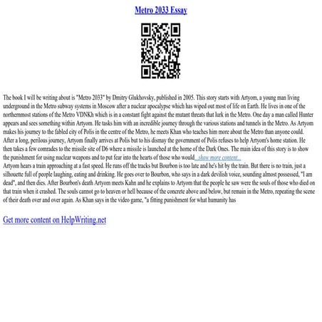 Metro 2033 Essay | PDF | Rail Travel | Travel Type