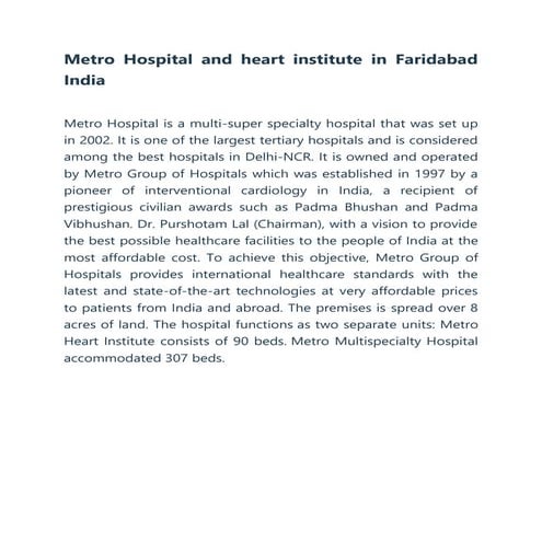 Metro Hospital and heart institute in Faridabad India | PDF