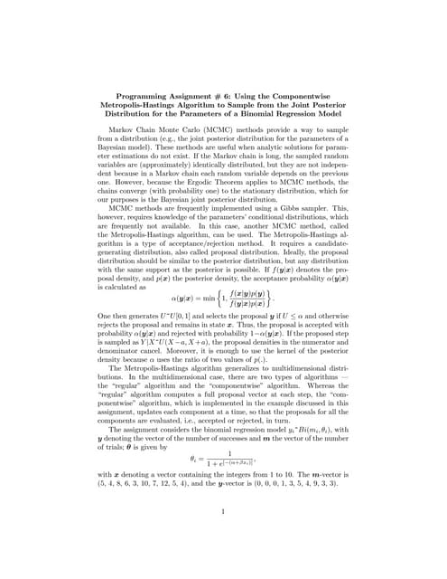 Using The Componentwise Metropolis Hastings Algorithm To Sample From The Joint Posterior 8146