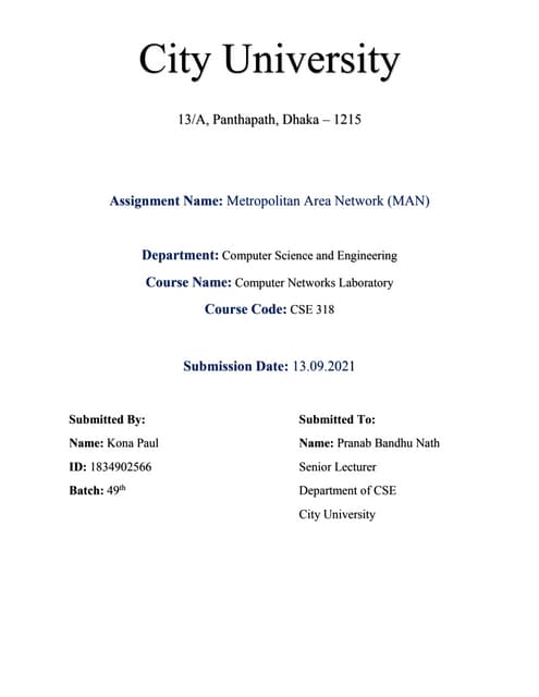 Metropolitan Area Network (MAN) Design with Cisco Packet Tracer | PDF