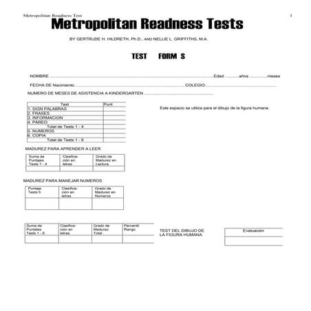 Metropolitan readness tests | DOC