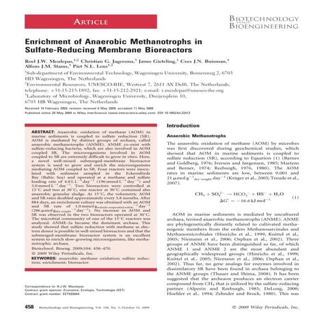 Meulepas, 2009, Enrichment Of Anaerobic Methanotrophs In Sulfate Reducing Membrane Bioreactors | PDF