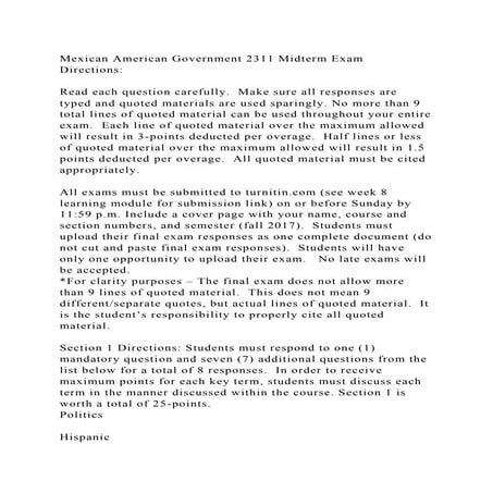 Mexican American Government 2311 Midterm Exam DirectionsRead.docx