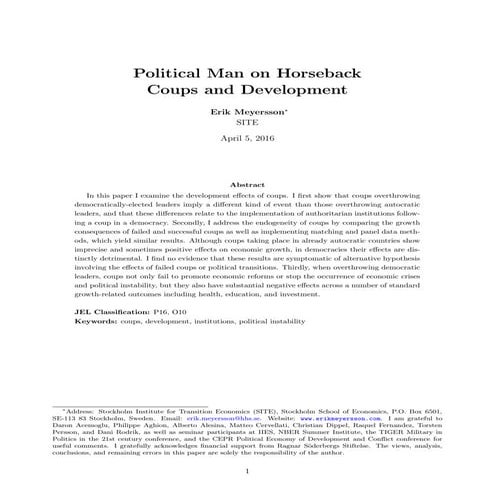 Political Man on Horseback Coups and Development | PDF