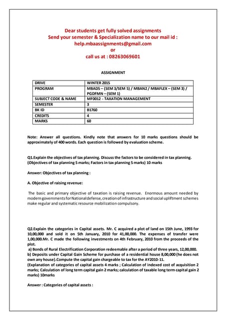 Mf0012–taxation management | PDF