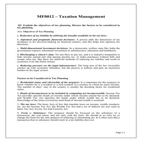 Mf0012 – taxation management | PDF
