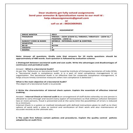 Mf0013 & internal audit & control | PDF